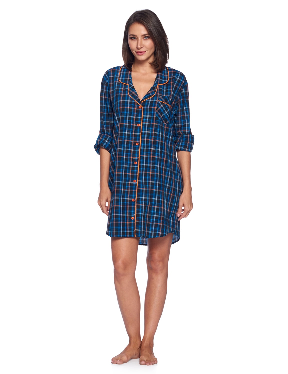 Ashford & Brooks Women's Woven Plaid Long Sleeve Button Down Sleep ...