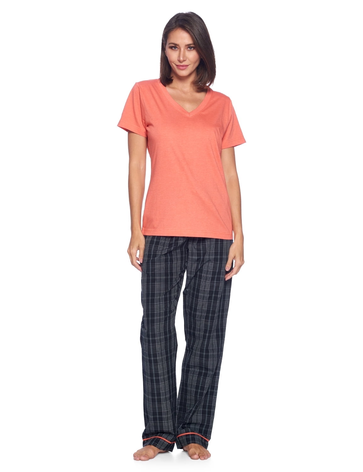 Ashford & Brooks Women's Woven Short Sleeve Jersey Top & Pajama Pants ...