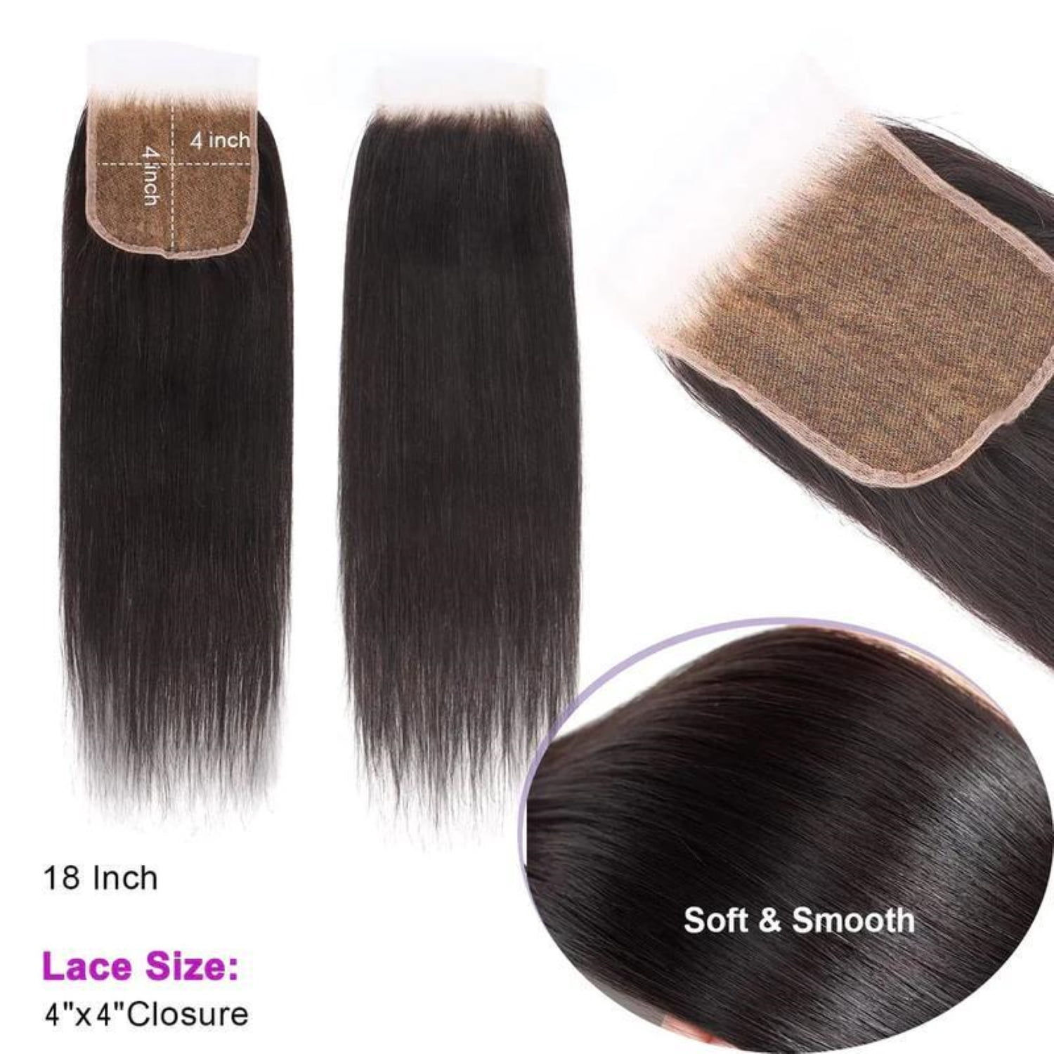 Ashine 4x4 Inch HD Hybrid Lace Closure 100% Human Hair Wig Straight ...