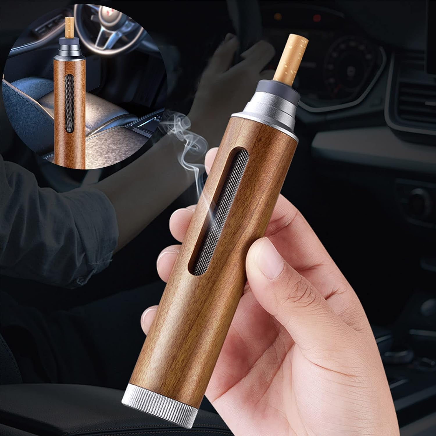 Ashing Free Cigarette Holder Mouthpiece For Car Hand-Held Ashtray Wood ...