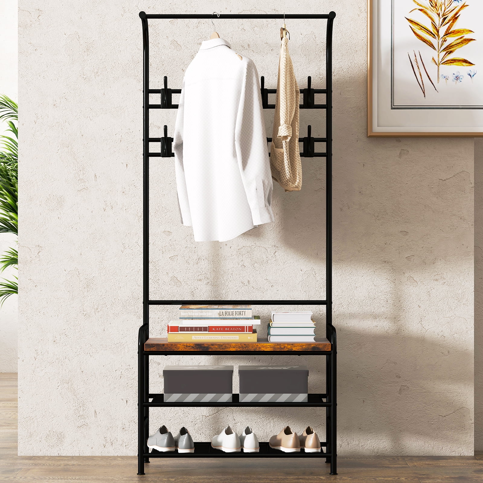 Ashion Entryway Shoe Hat Rack Heavy Duty MDF Stand Coat Rack with ...