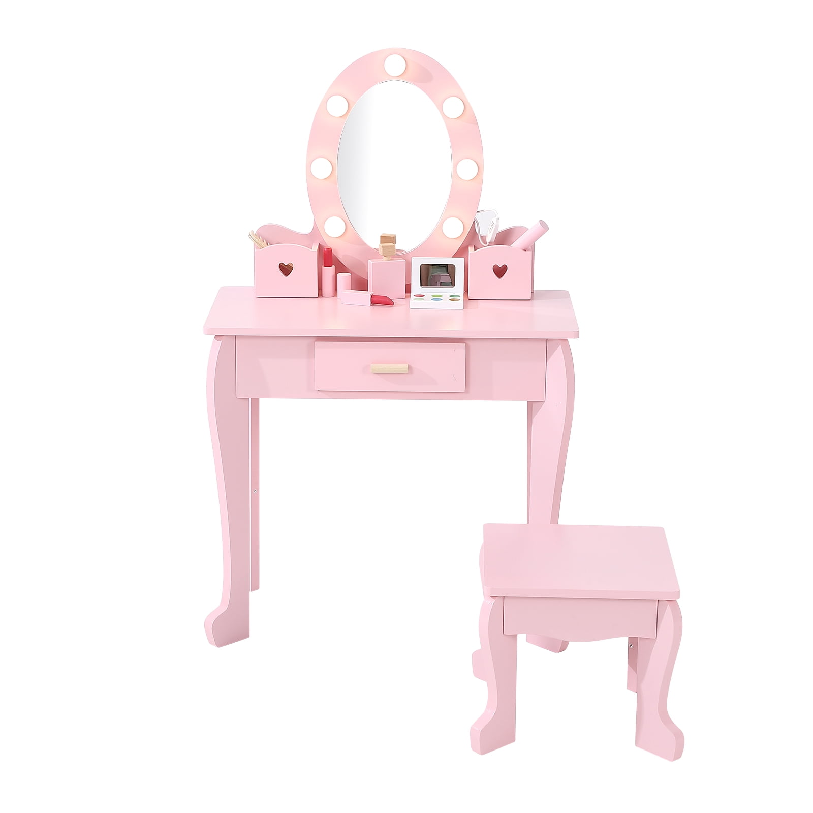 Ashion Kids Makeup Vanity with Mirror and Stool, Girls White Vanity ...