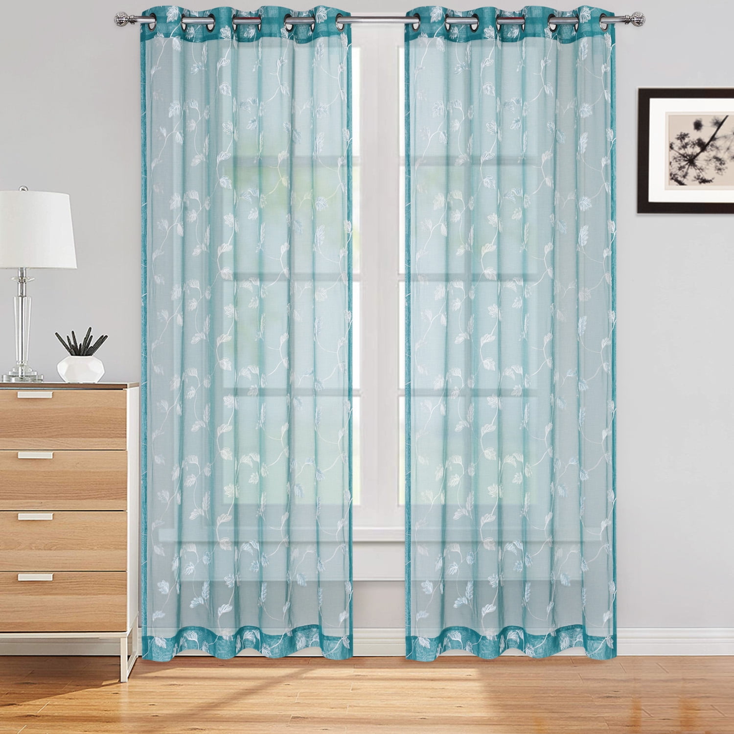 Ashion Leaves Pattern Sheer Curtains, Matched Ribbon Embroidery on ...