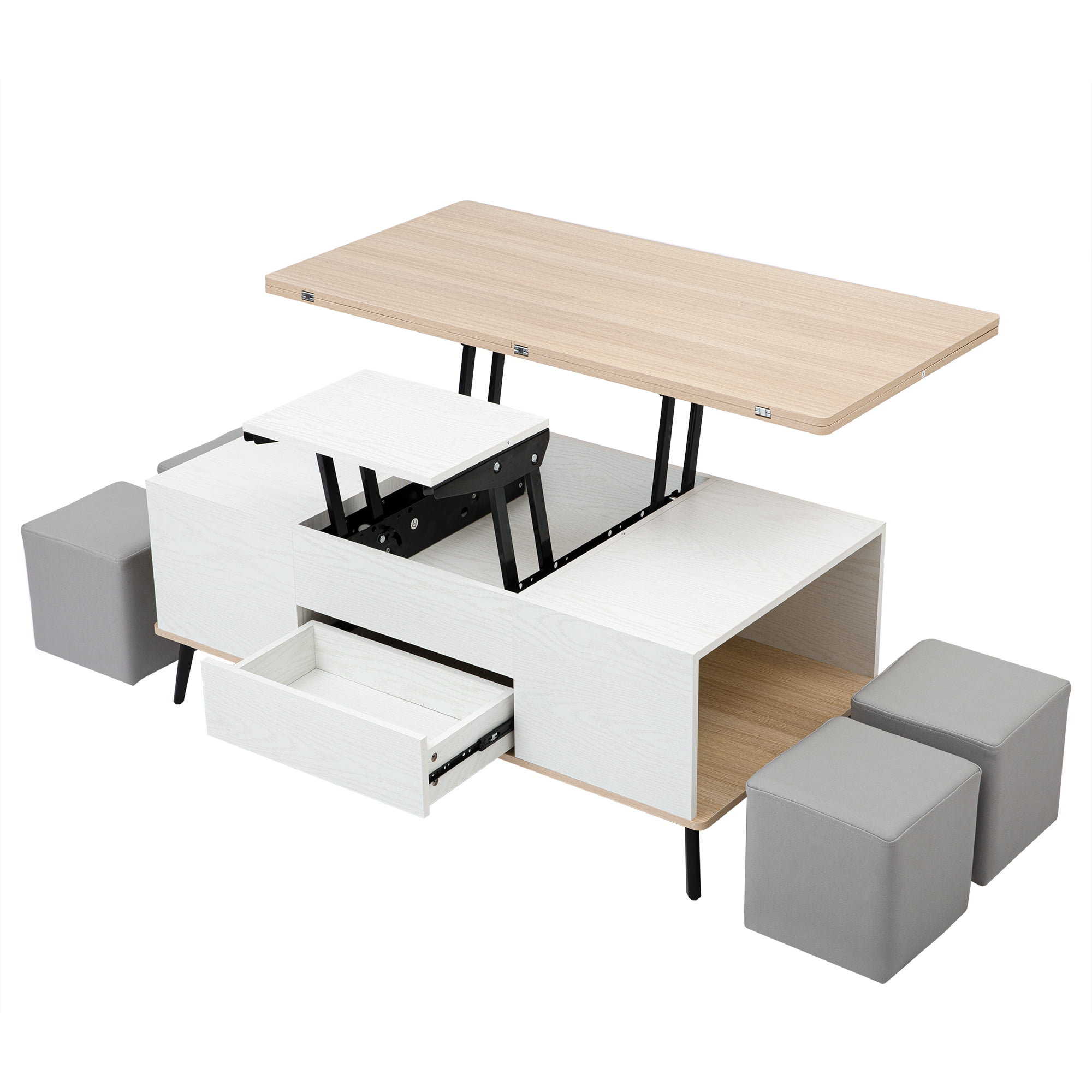 Ashion Lift Top Coffee Table Set 3-in-1 Coffee Table With 4 Stools ...