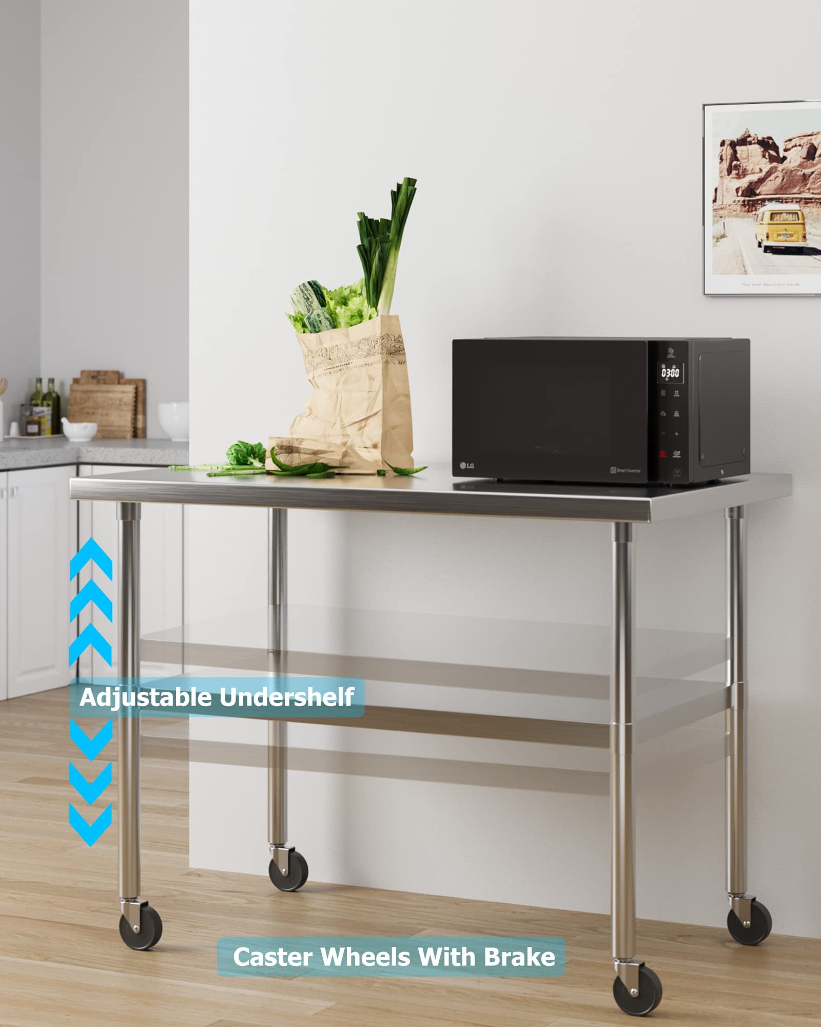 Ashion Stainless Steel Square Work Table 30" x 24" with Wheels ...