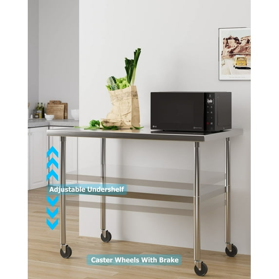Ashion Stainless Steel Square Work Table 30" x 24" with Wheels ...