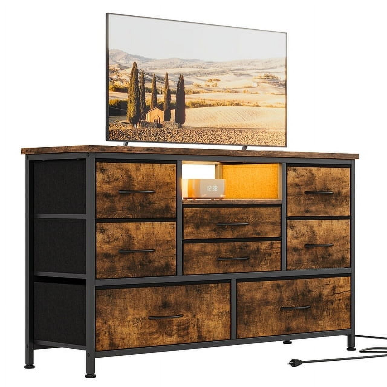 Ashion 8-Drawer Dresser with LED & Outlet for 50'' TV, Wood Top Console ...