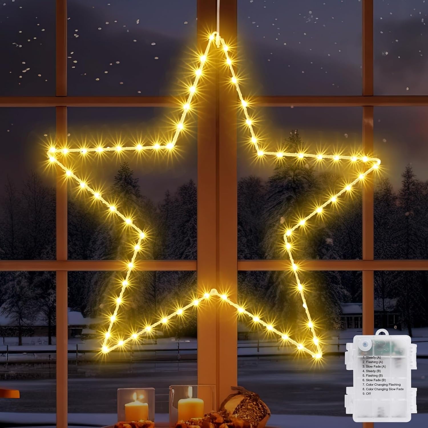 Aship Battery Powered Christmas Window Lights, 19.6in 70LED Star Light ...