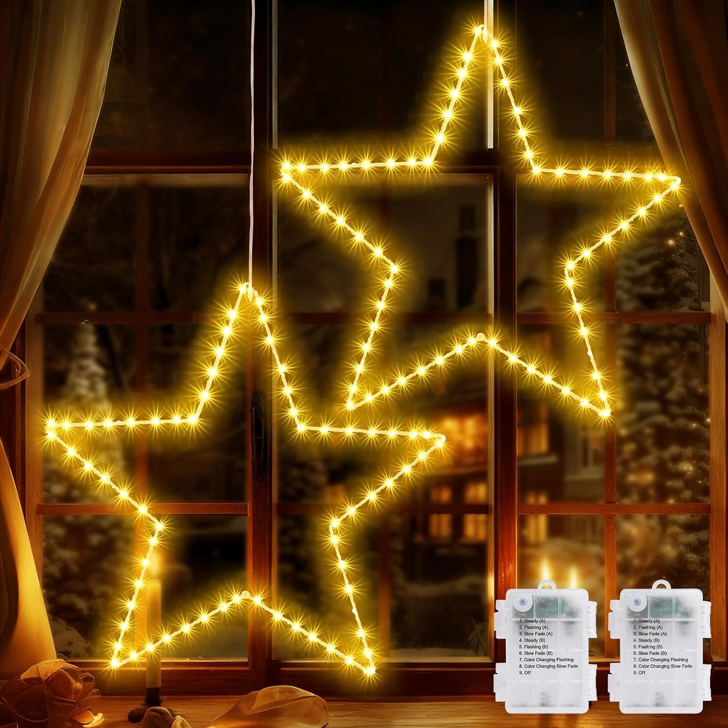 Aship 2 pack Battery Powered Christmas Window Lights, 19.6in 70LED Star ...