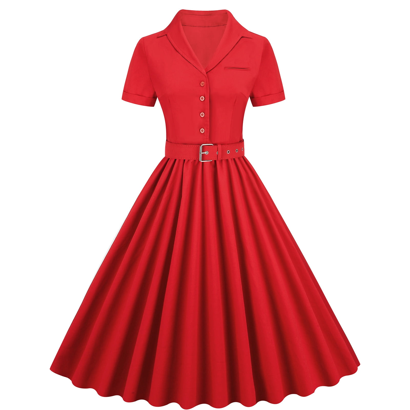 Zpanxa 1950's Dresses for Women Vintage, Solid Short Sleeve Shirt ...