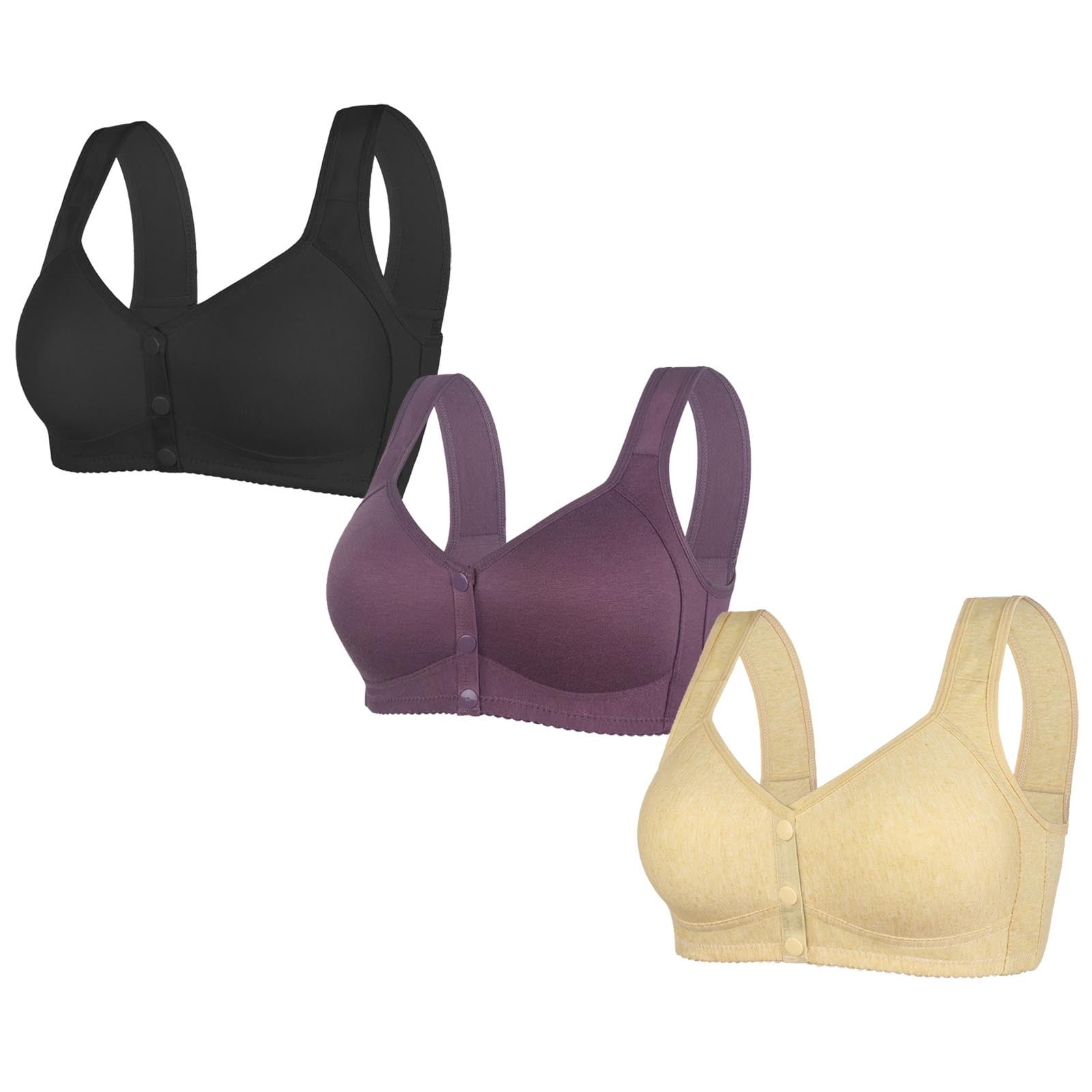 Ashirexll 3PC Bras for Women Pack Front Closure Plus Size Wireless ...