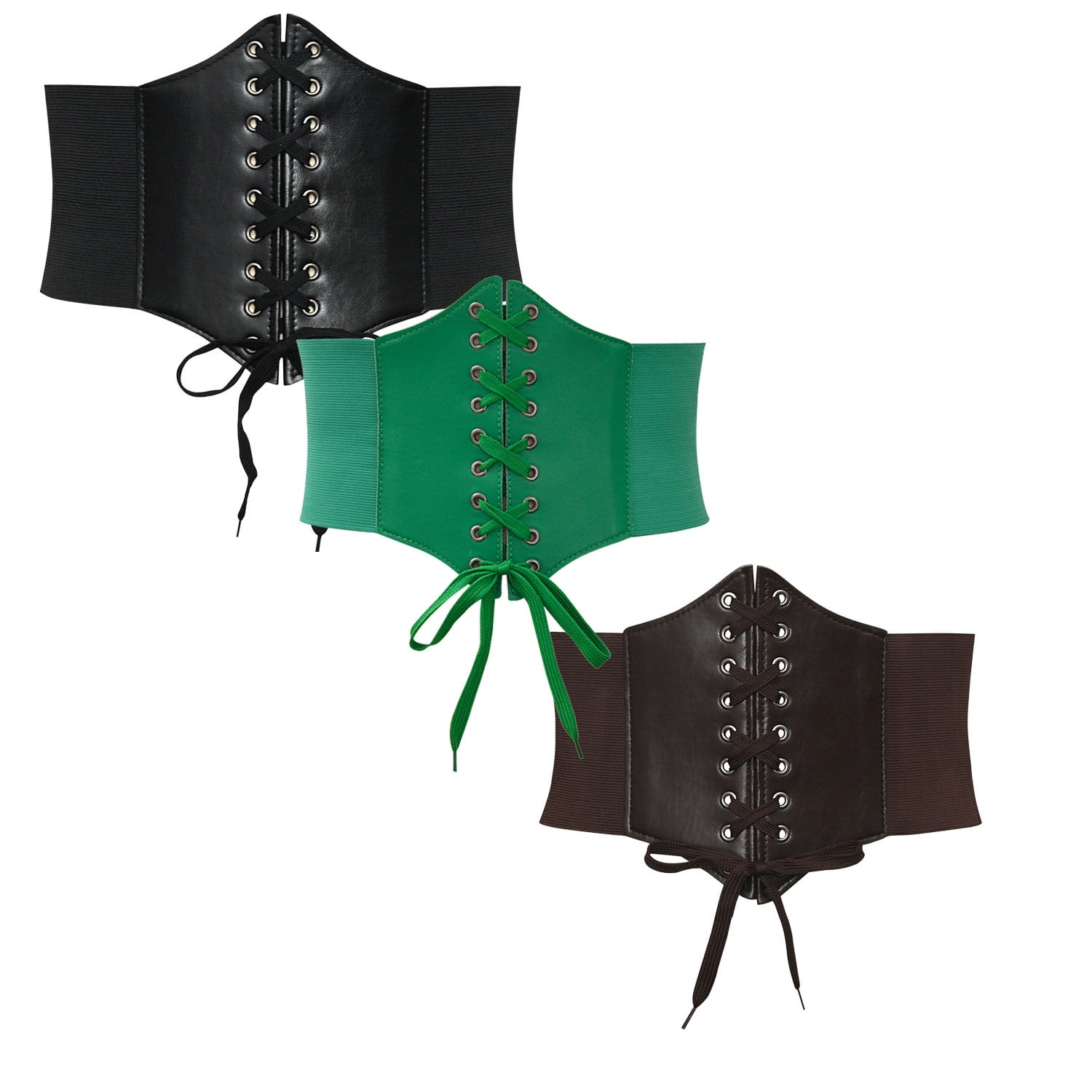 Ashirexll 3PC Womens Faux Leather Steampunk Sexy Underbust Corset Belt ...