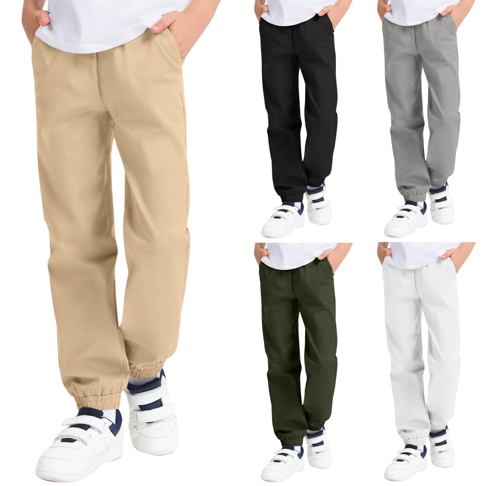 Ashirexll Boys Cargo Pants Boys Winter Pants Solid Color Pull On Twill ...