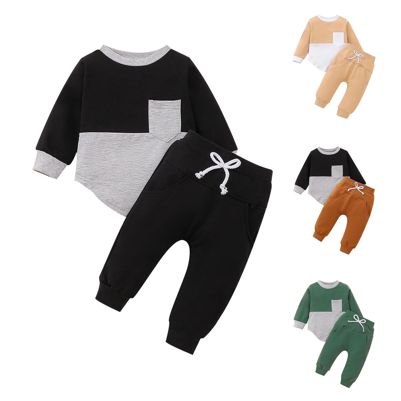 Ashirexll Boys Outfits Fall Winter Color Block Long Sleeve Round Neck ...