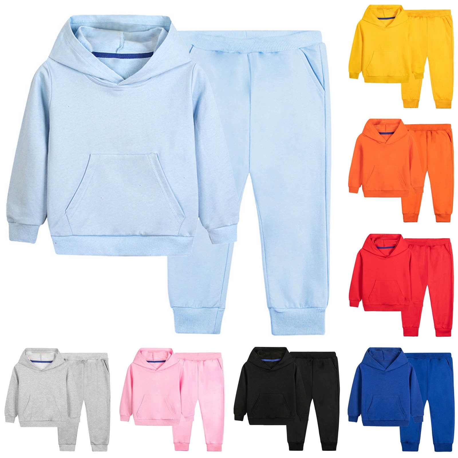 Ashirexll Boys Outfits Girls Clothing Sets 2 Piece Solid Color Block ...