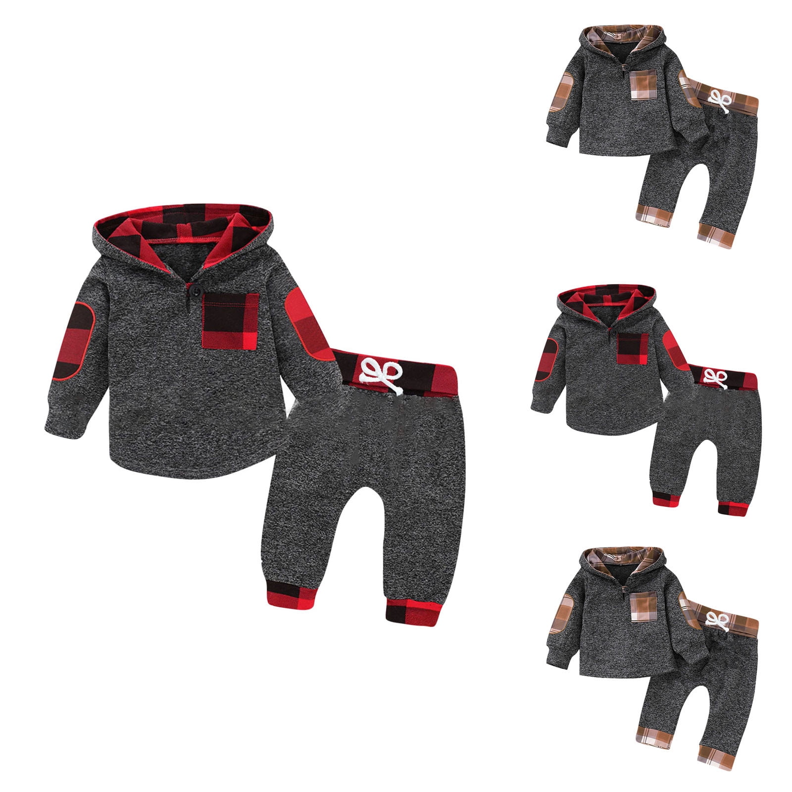 Ashirexll Boys and Girls Clothing Sets Fall Winter Plaid Long Sleeve ...