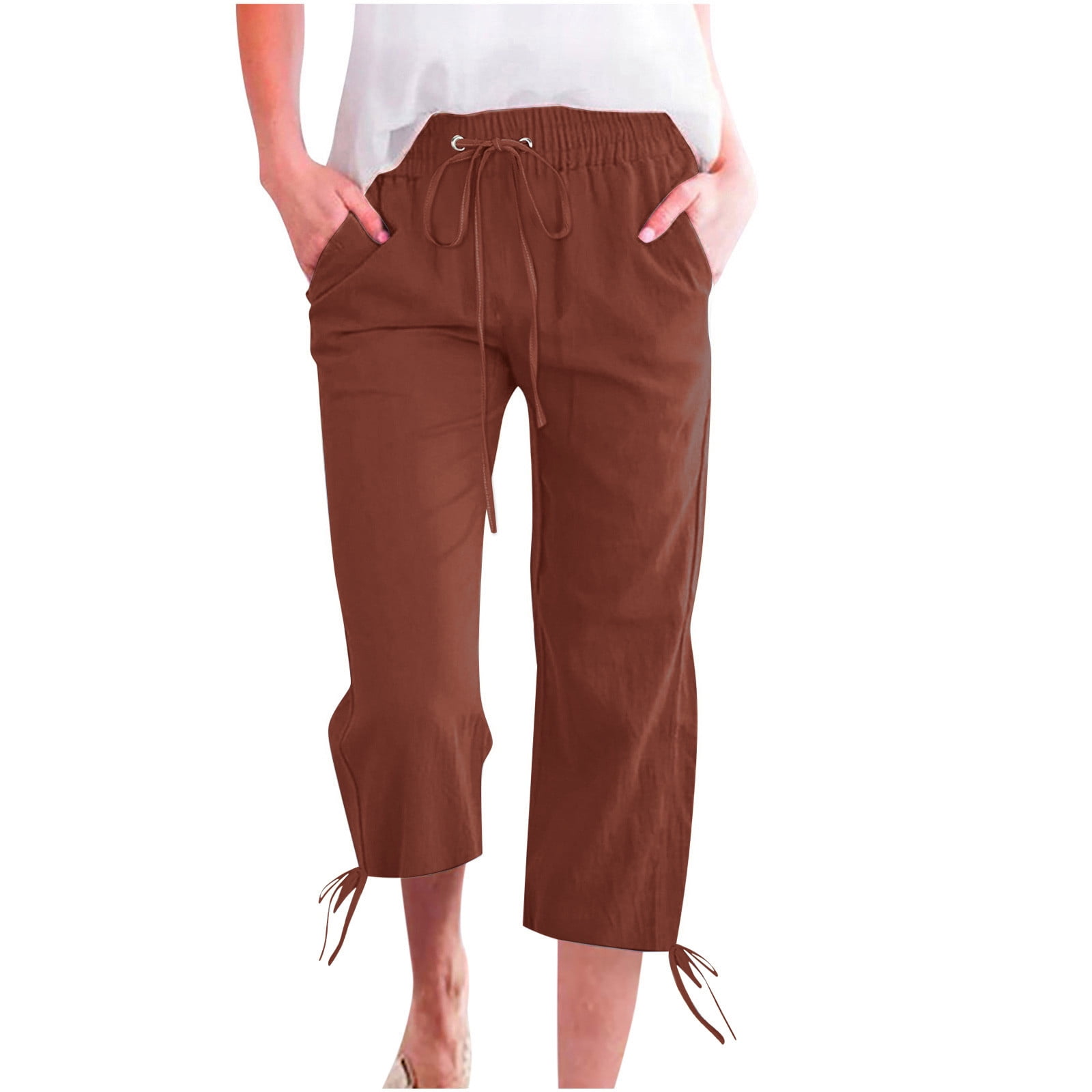 Ashirexll Capri Pants for Women, Solid Color Plus Size Loose Capris ...