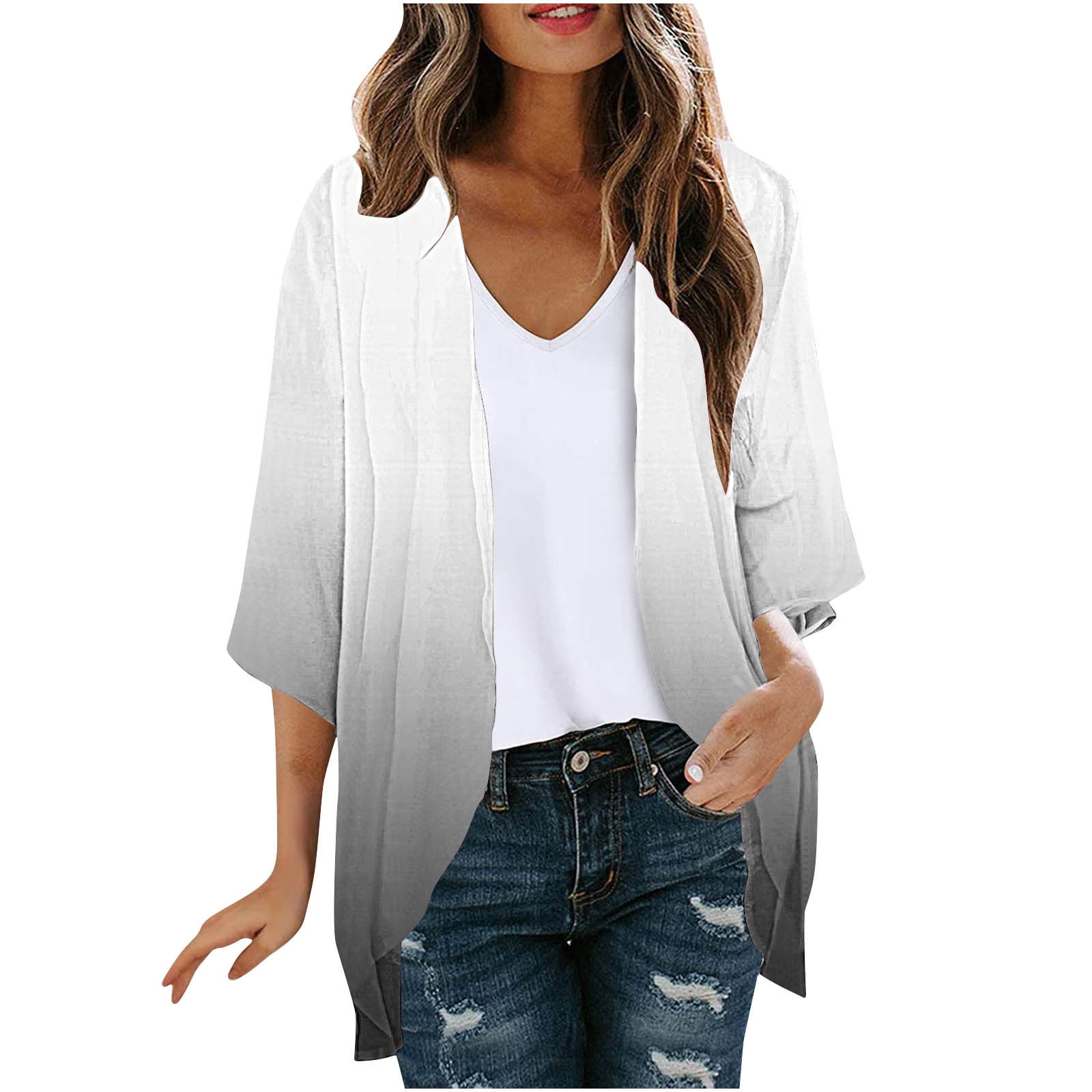 Ashirexll Cardigan for Women, Summer Fall Plus Size Gradient Soft ...