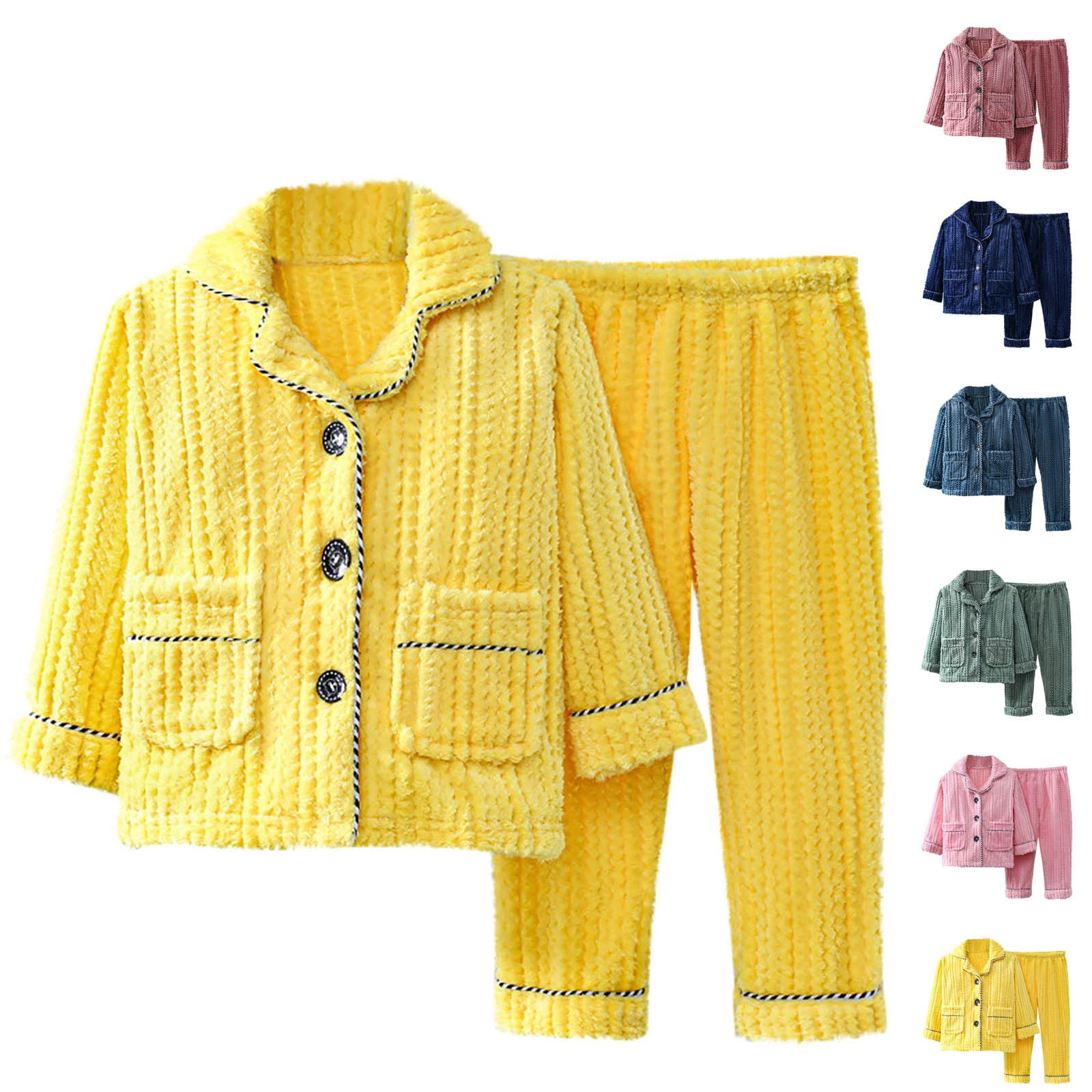 Ashirexll Girls Fleece Pajamas Casual Solid Color Sleepwear Set Fleece ...