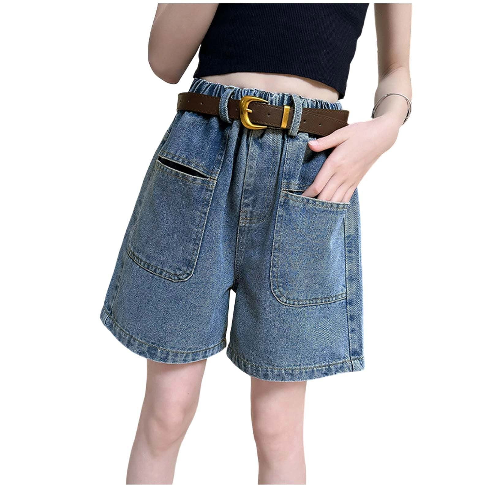 Ashirexll Girls Jean Shorts Fashion Casual Summer Solid Color Elastic ...