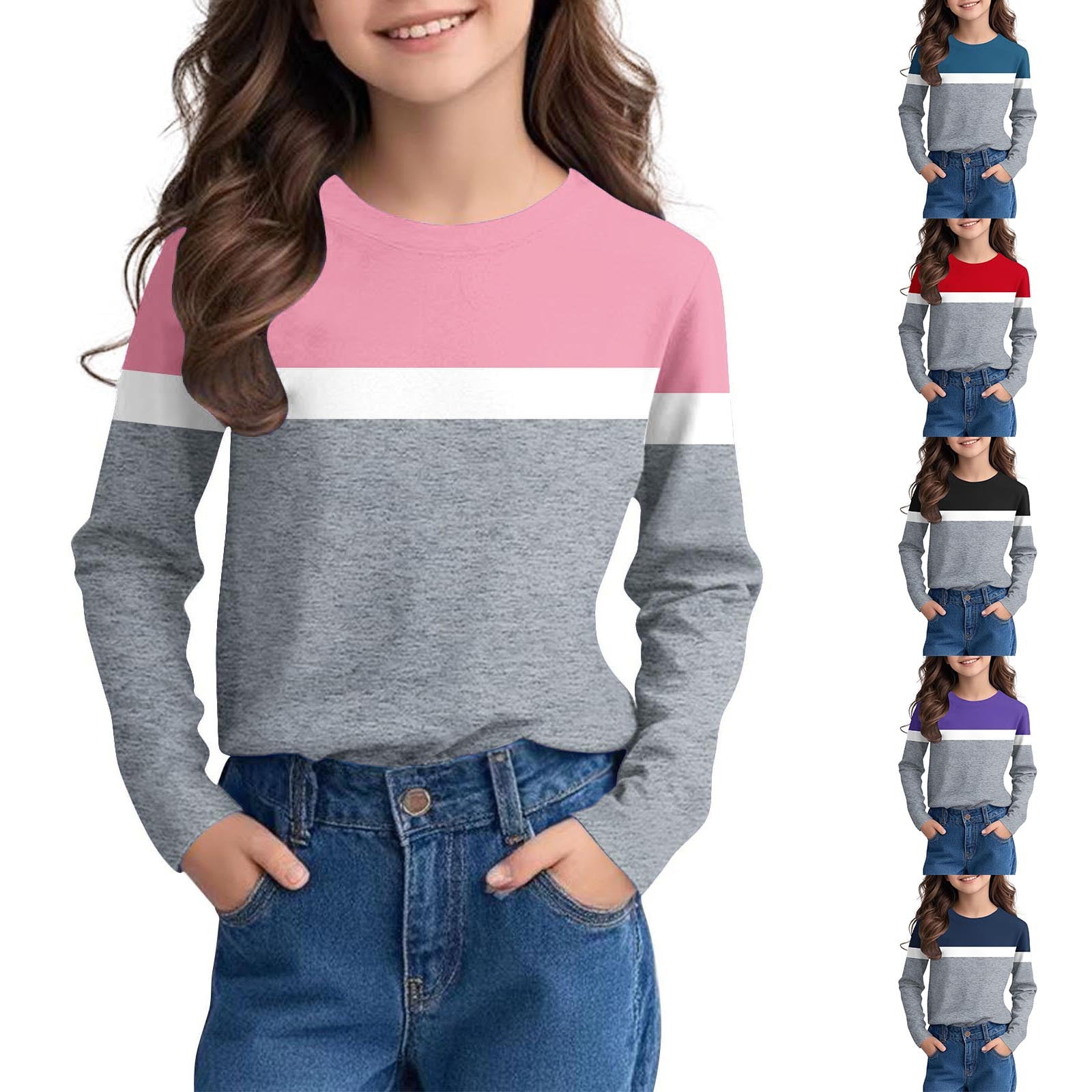 Ashirexll Girls Long Sleeve Shirts, Fall Shirts, Girls Matching Color ...