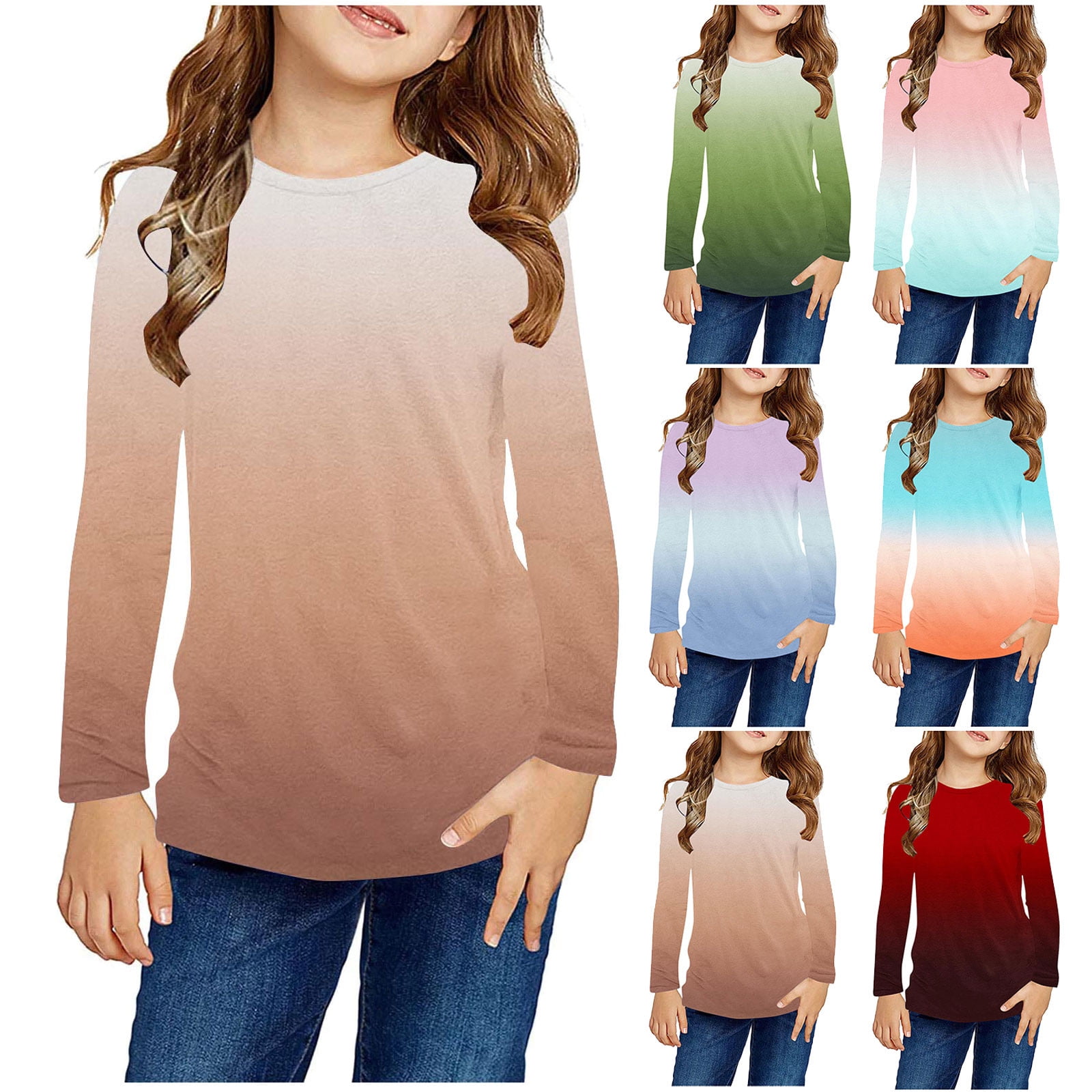 Ashirexll Girls Long Sleeve Shirts, Fall Shirts, Gradient Color Girls ...