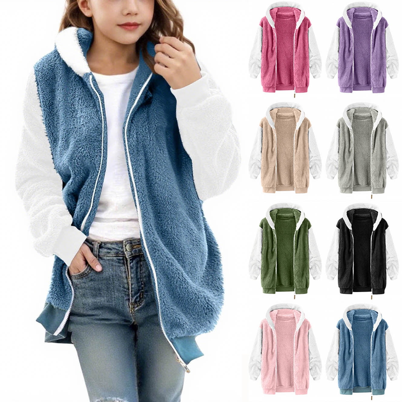 Ashirexll Girls Long Sleeve Tops Winter Coat 5-14 Years Fashion Hooded ...