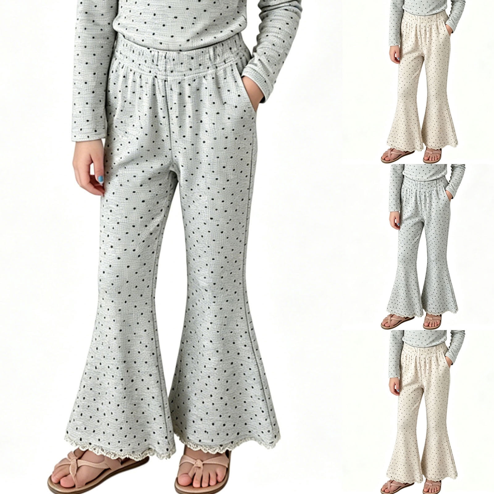 Ashirexll Girls Pants Floral Polka Dot Ruffle Flare Pants Cute Casual ...