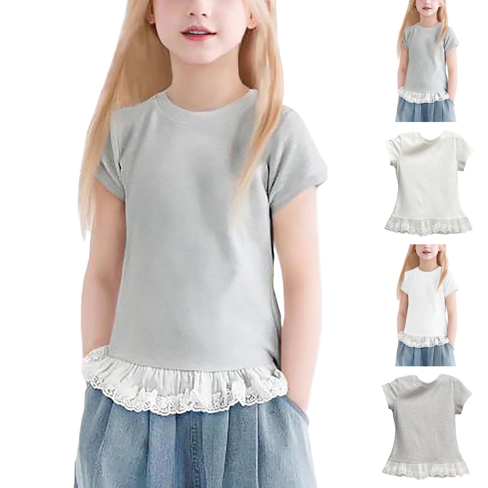 Ashirexll Girls Shirts, Summer Top, Children's Cute Lace Hem Summer ...