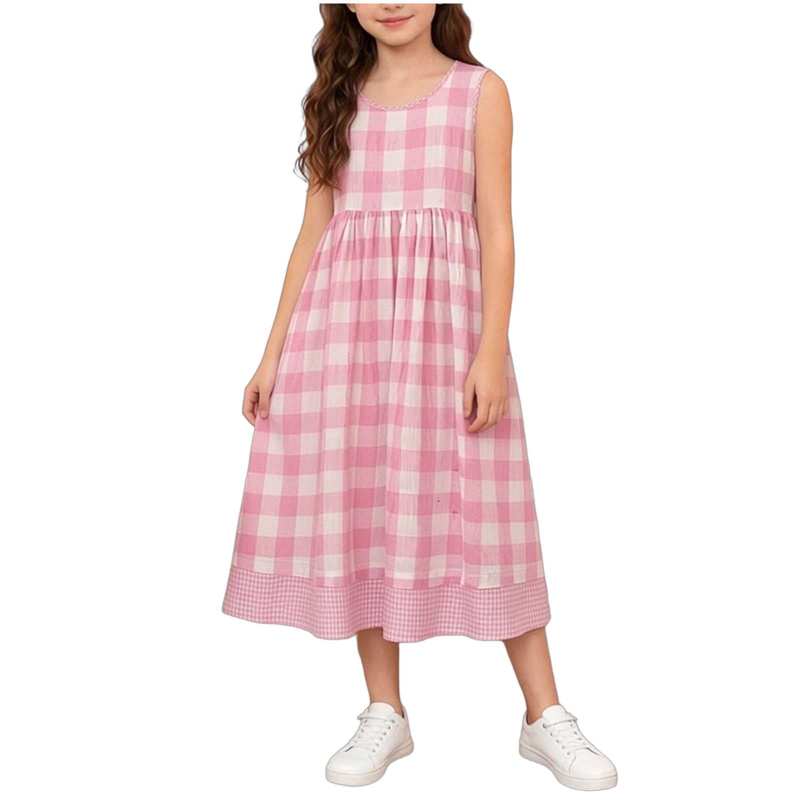 Ashirexll Girls Summer Dress Children Sleeveless Solid Color Round Neck ...