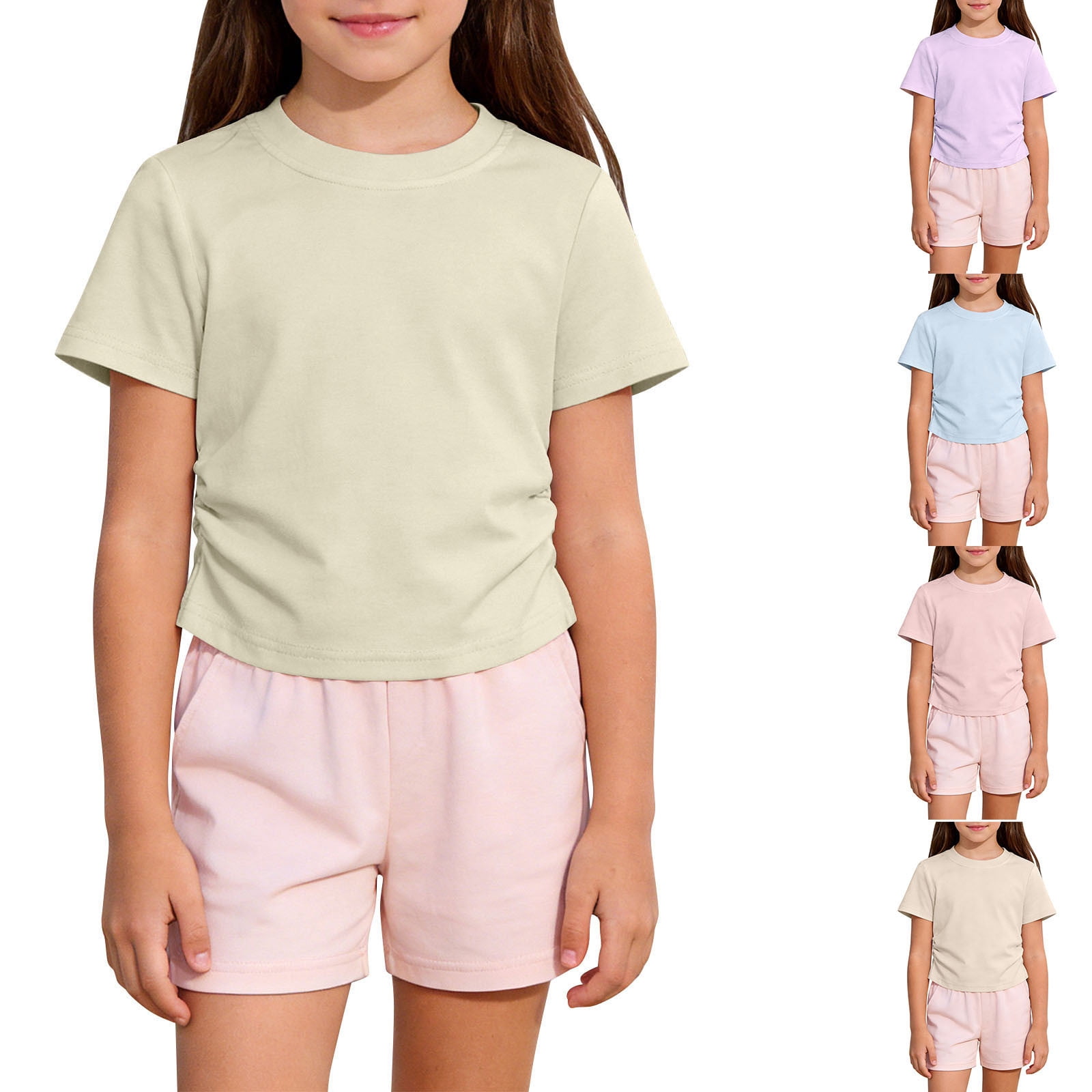 Ashirexll Girls T Shirts Fashion Cute Solid Color Soft Short Sleeve ...