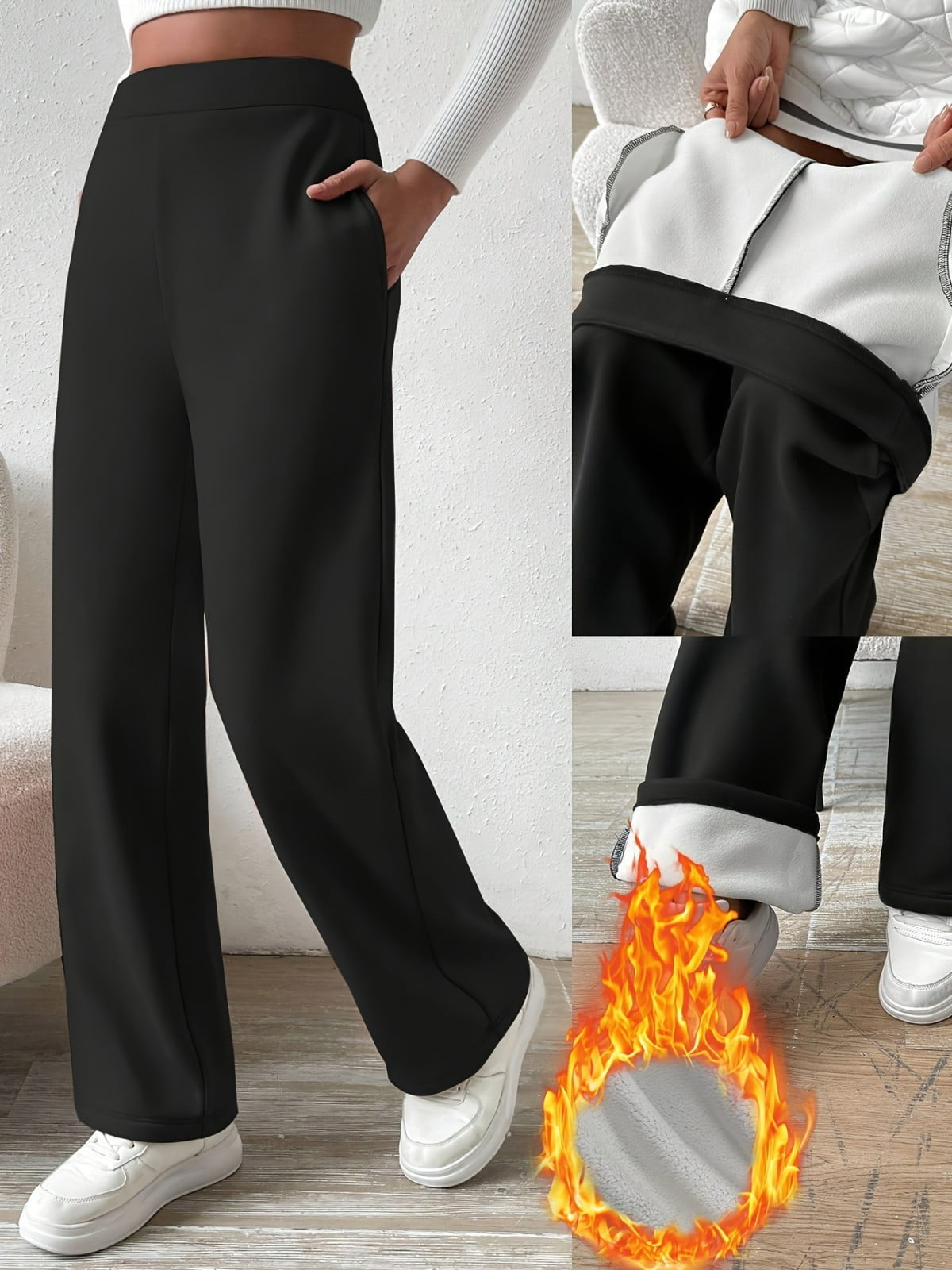 Ashirexll High Waisted Pants for Women, Winter Women Pants, Solid Color ...
