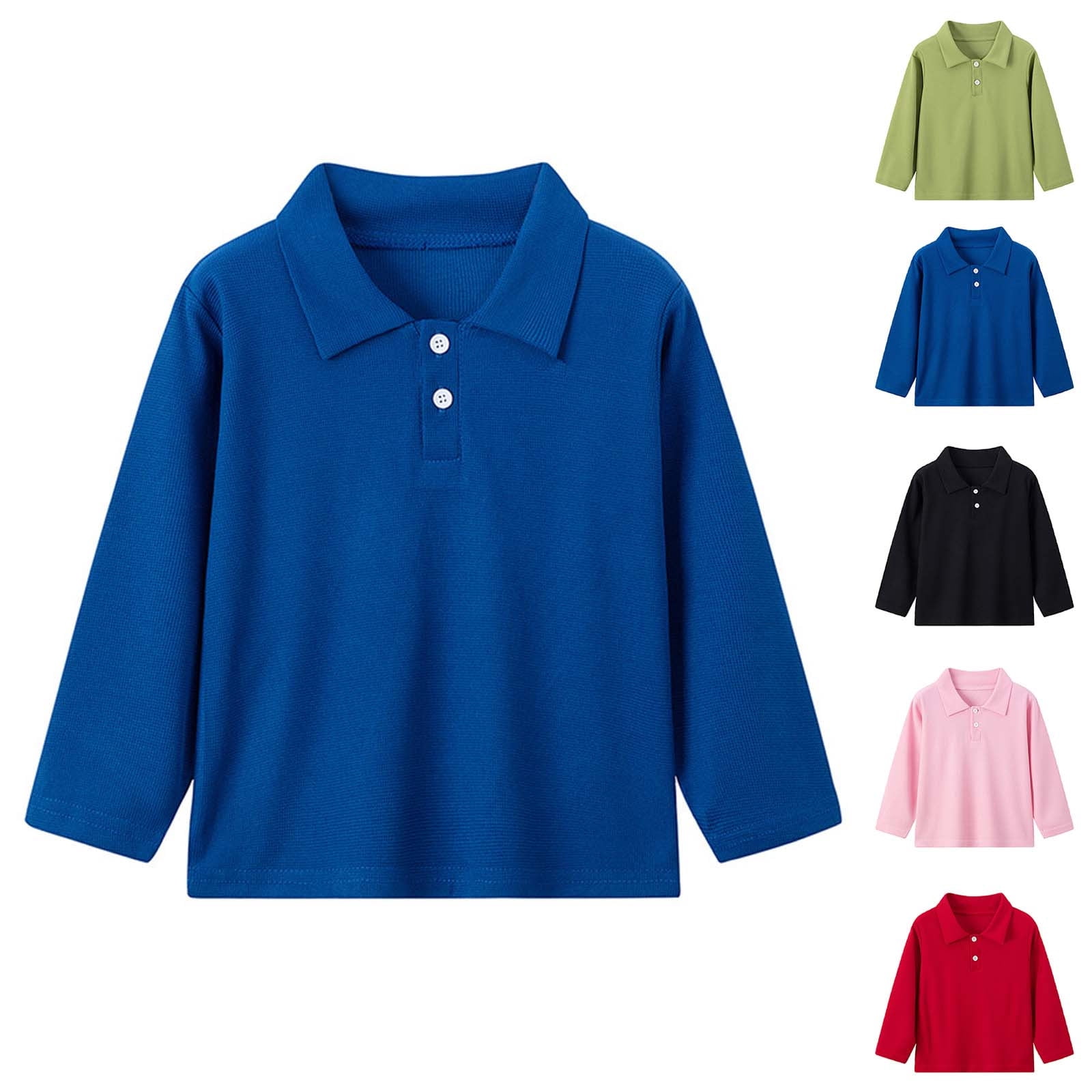 Ashirexll Kids Long Sleeve Tops Solid Color Turndown Collar Shirt for ...