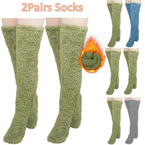 Ashirexll Knee High Socks for Women, Fuzzy Socks for Women, 2 Pair High ...