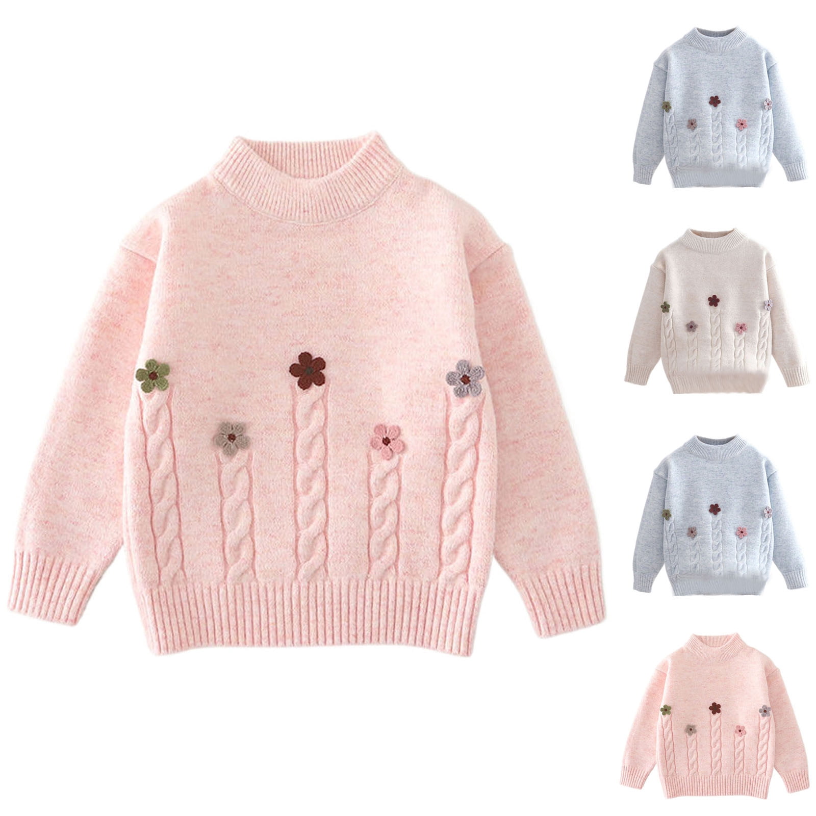 Ashirexll Knit Sweaters for Girls Trendy 3-12 Years Floral Pullover ...