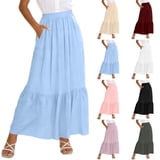 Ashirexll Long Skirts for Women Fashion Casual Solid Color Elastic ...