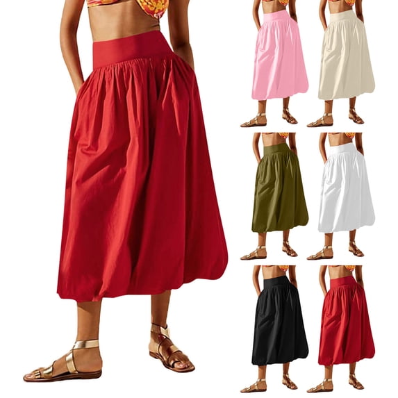 Ashirexll Long Skirts for Women Fashion Casual Summer Solid Color ...