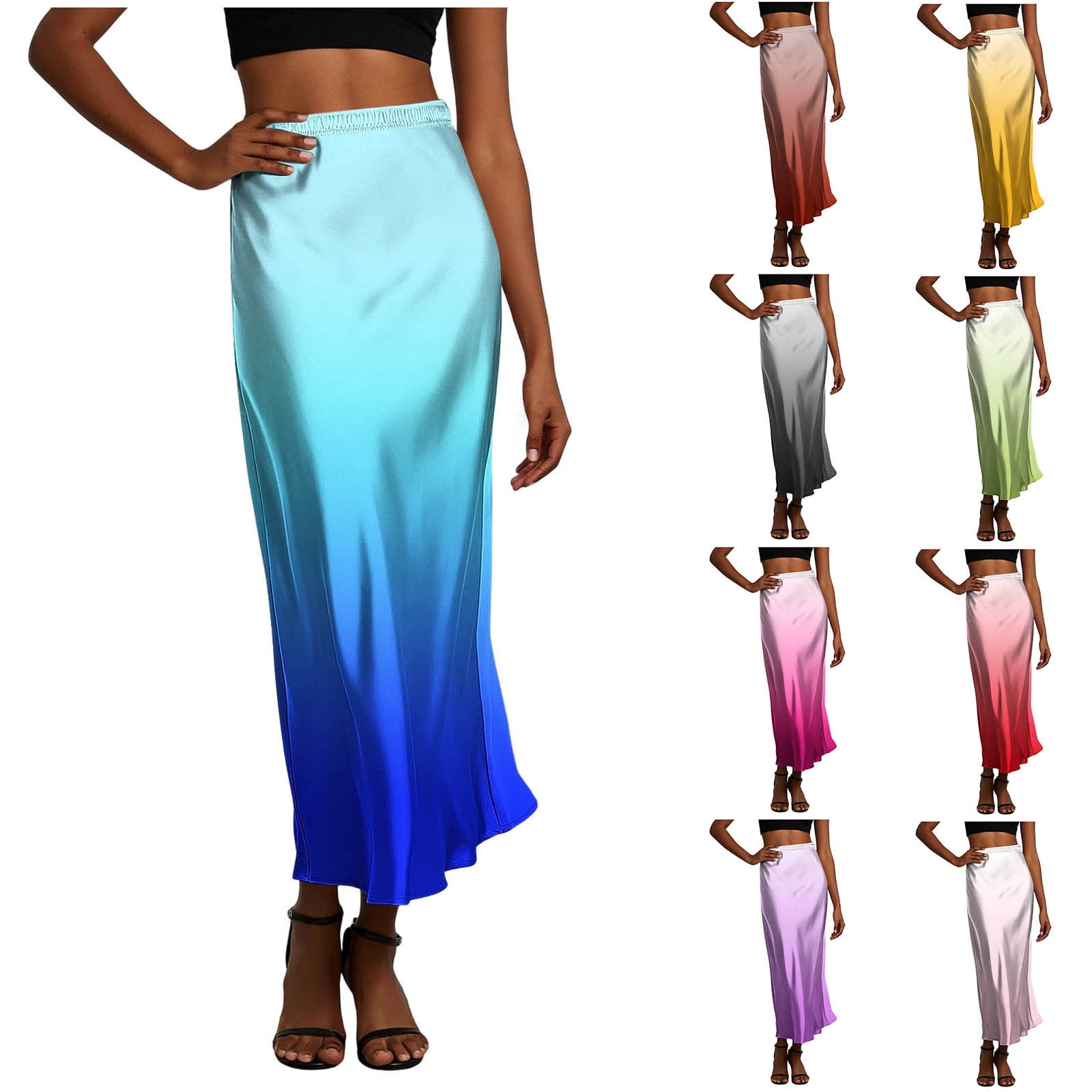 Ashirexll Long Skirts for Women Fashion Solid Color Elastic Waist ...