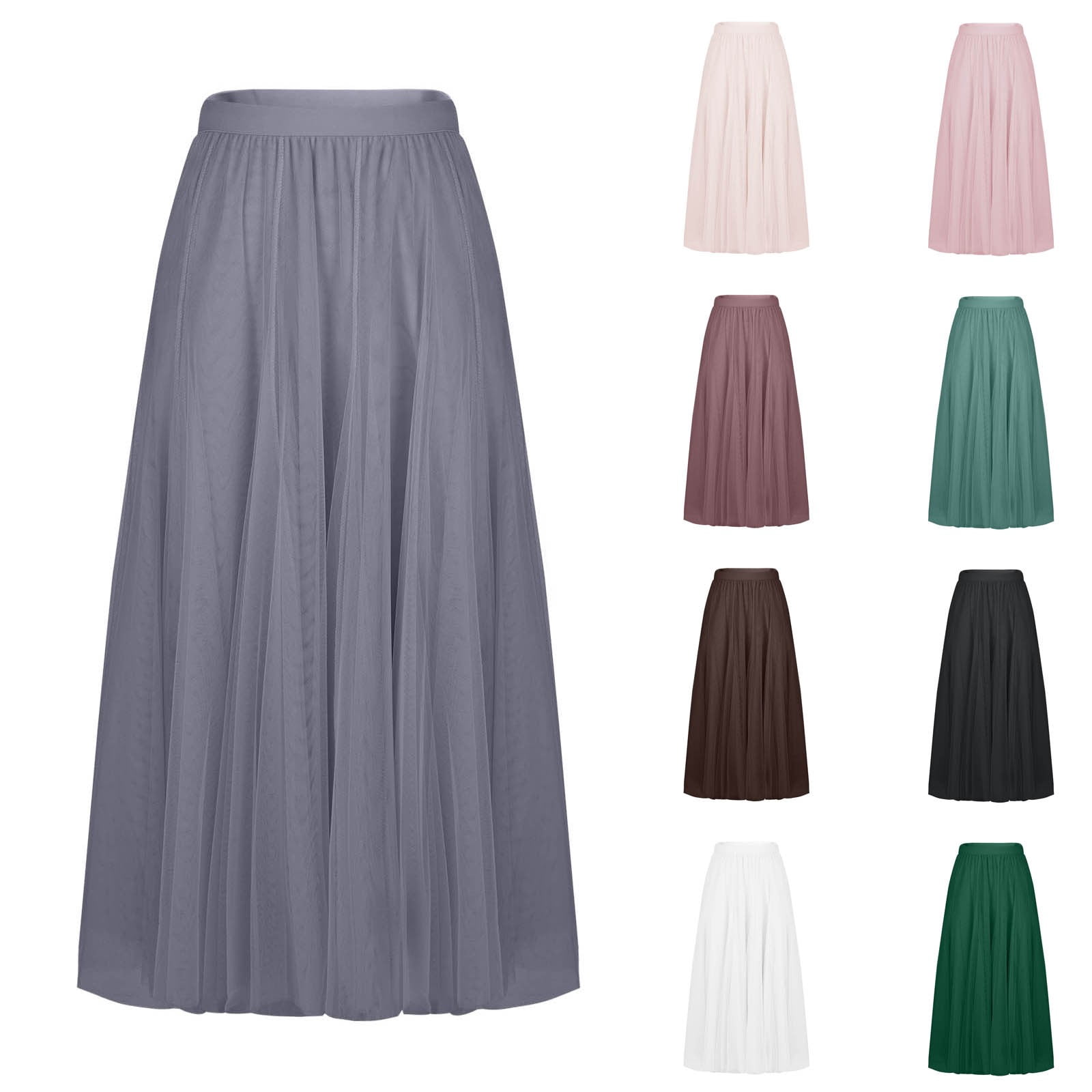 Ashirexll Long Skirts for Women High Waist Solid Color Casual Chiffon ...