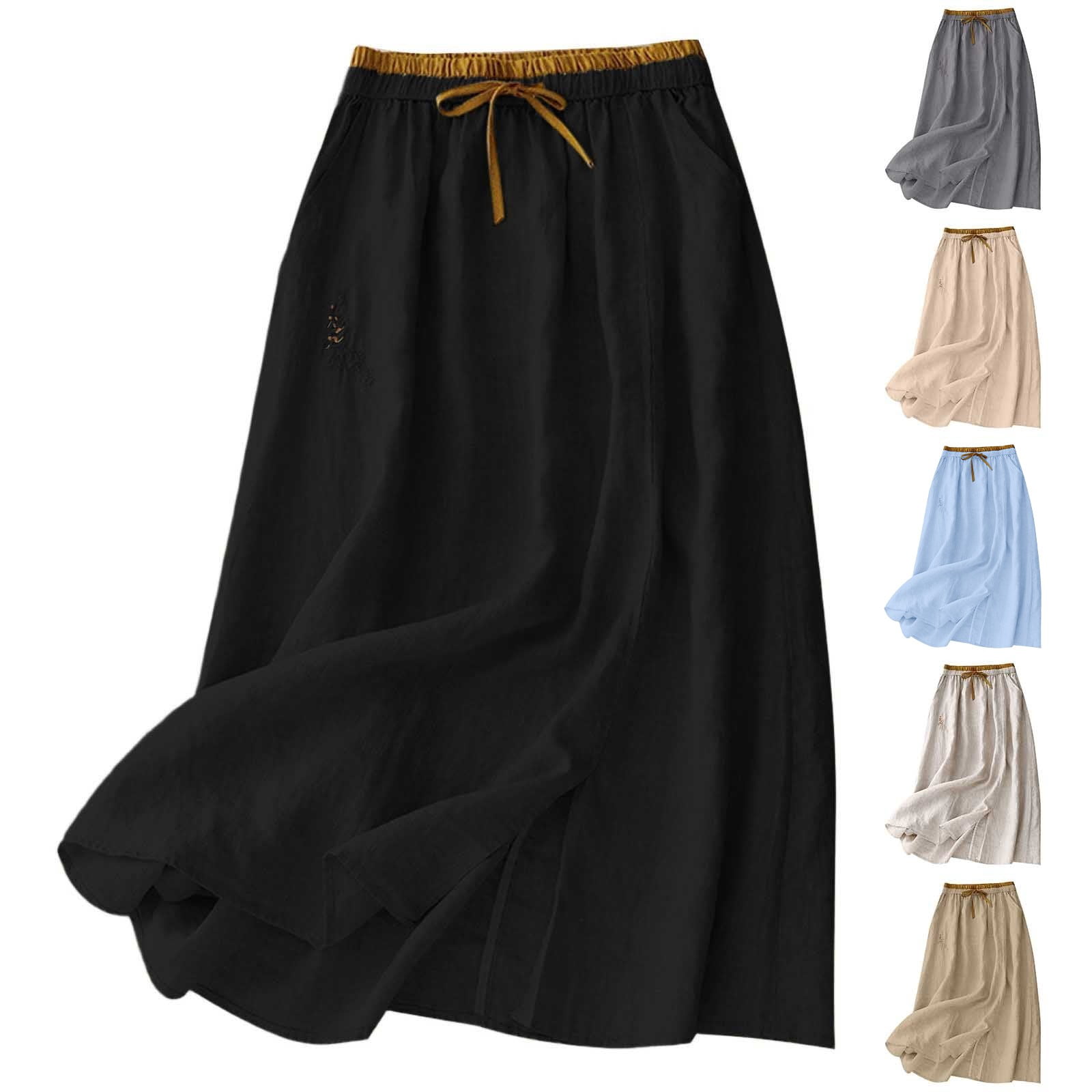 Ashirexll Long Skirts for Women Summer Loose Elastic Waist Embroidery ...