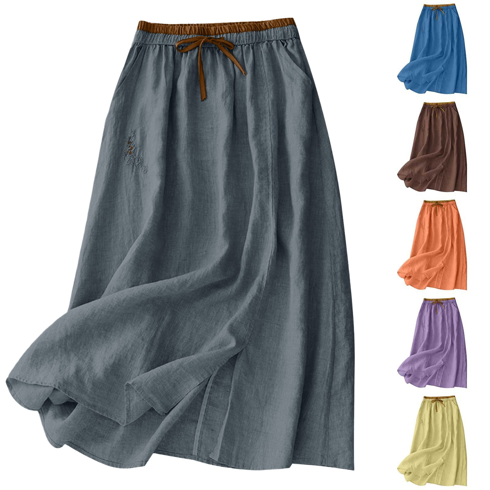 Ashirexll Long Skirts for Women Summer Loose Elastic Waist Embroidery ...