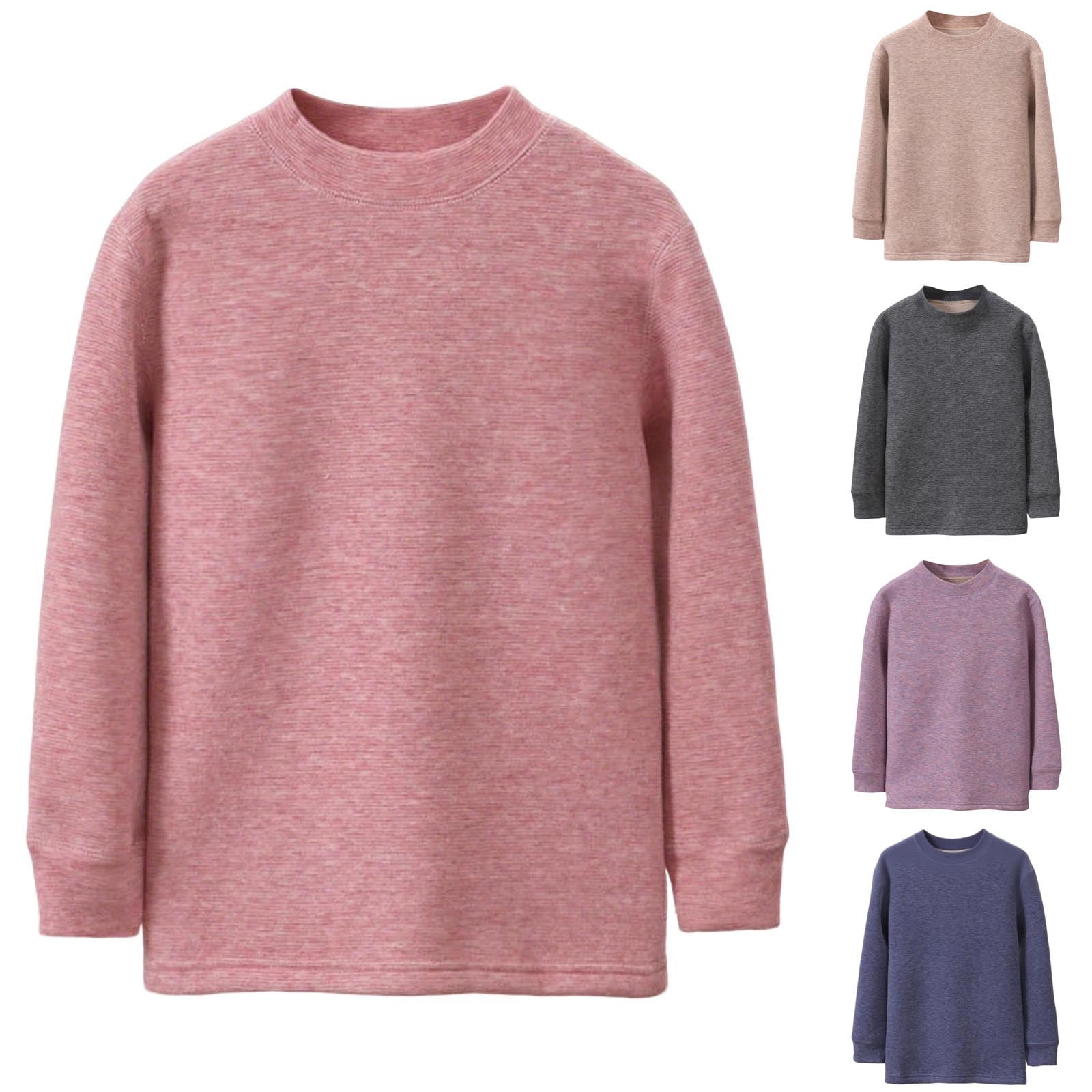 Ashirexll Long Sleeve Shirts Winter Tops for Girls 3-15 Years Solid ...