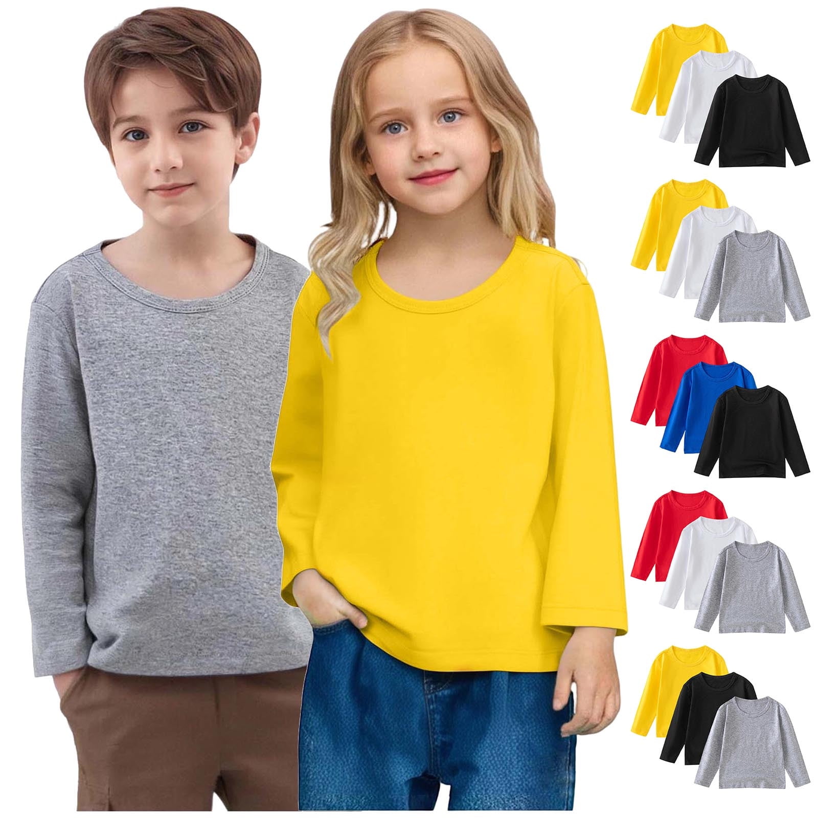 Ashirexll Long Sleeve Shirts Winter Tops for Girls 1-11 Years Solid ...
