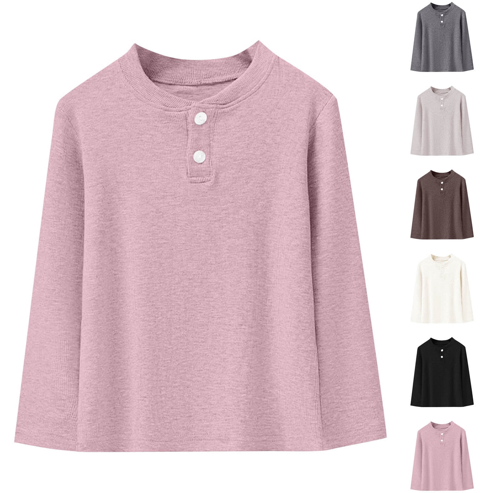 Ashirexll Long Sleeve Shirts Winter Tops for Girls 1-15 Years Solid ...