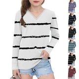 Ashirexll Long Sleeve Shirts Winter Tops for Girls 2-14 Years Stripe ...