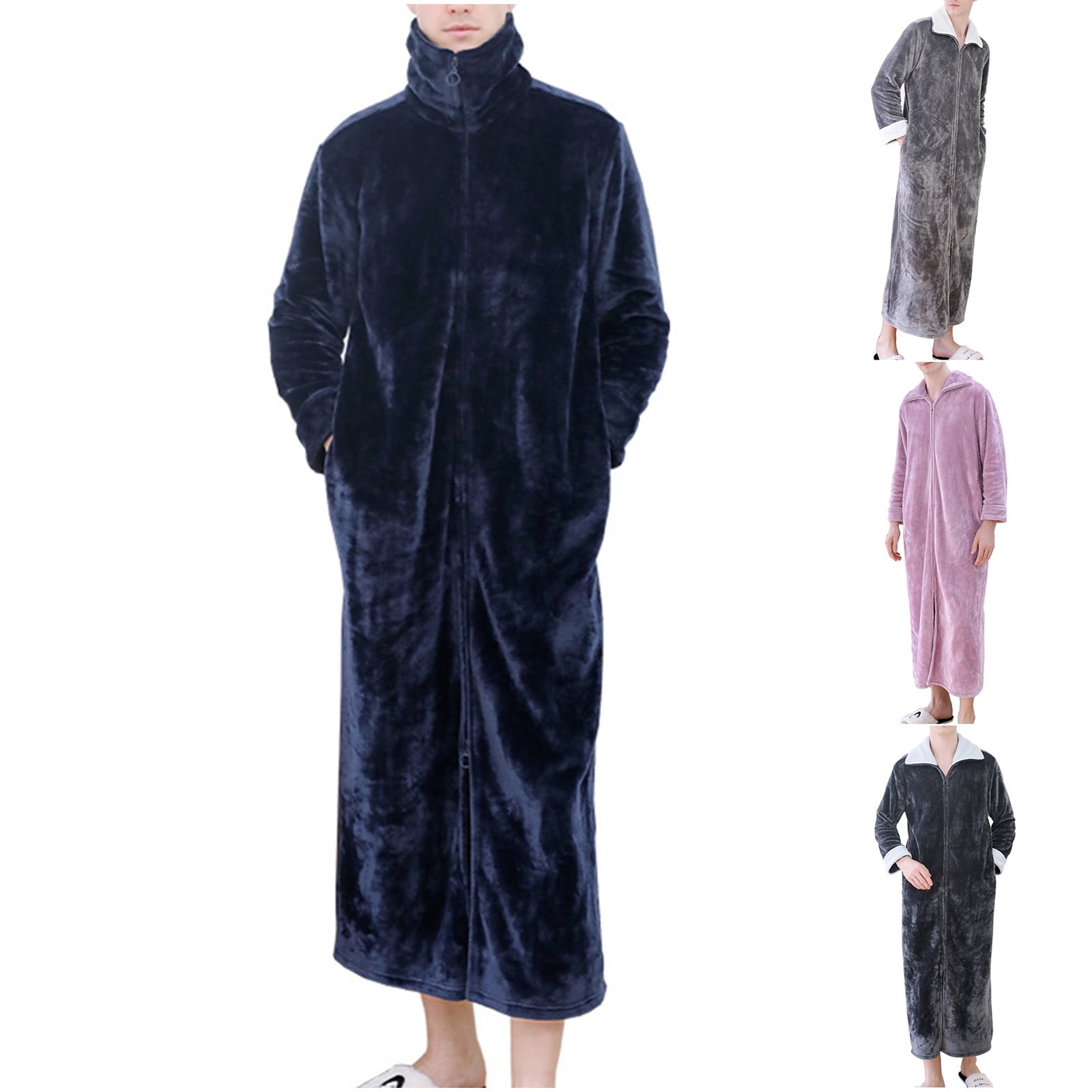 Ashirexll Mens Robe, Pajamas for Men, Warm Solid Color Flannel Bathrobe ...
