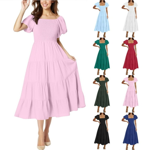 Ashirexll Midi Dresses for Women, Flowy Dresses for Women, Loose Casual ...