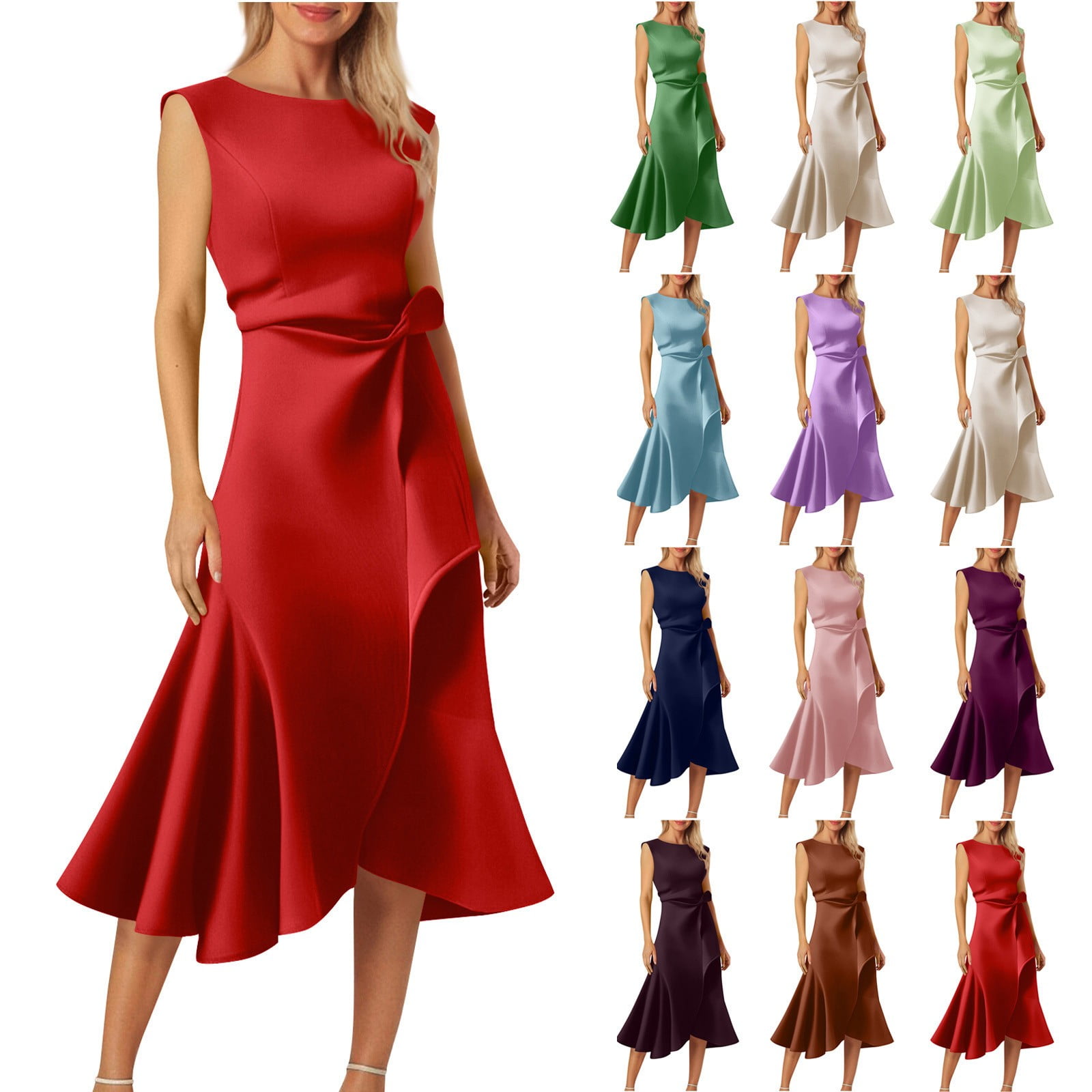 Ashirexll Midi Dresses for Women, Flowy Dresses for Women, Solid Color ...