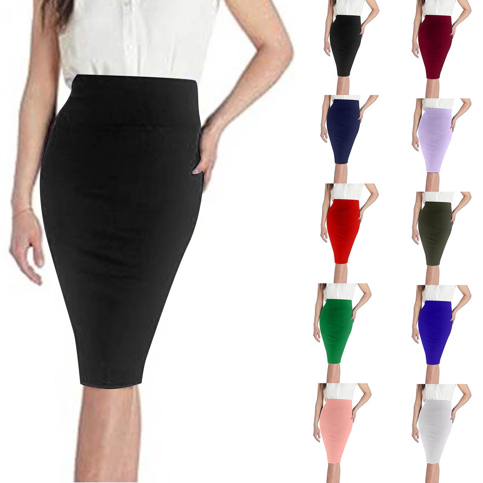 Ashirexll Midi Skirts for Women Fashion Solid Color Elastic Waist ...