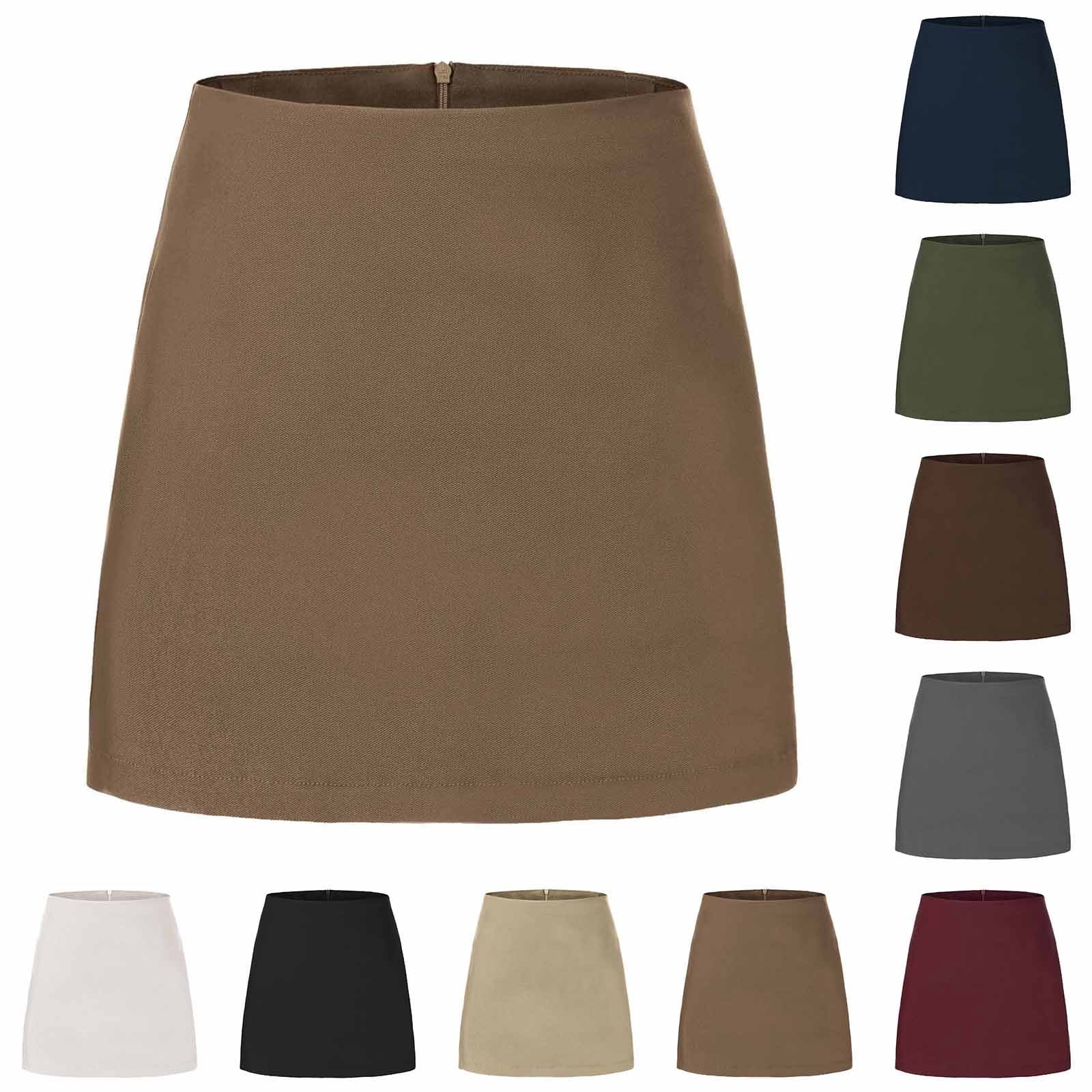 Ashirexll Mini Skirts for Women Solid Color Double Split Zipper Skirt ...
